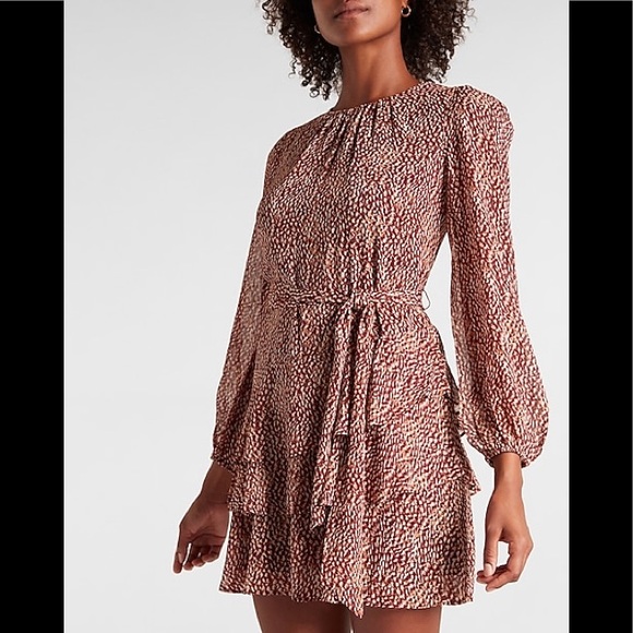 Express | Dresses | Express Metallic Printed Tie Waist Tiered Ruffle ...